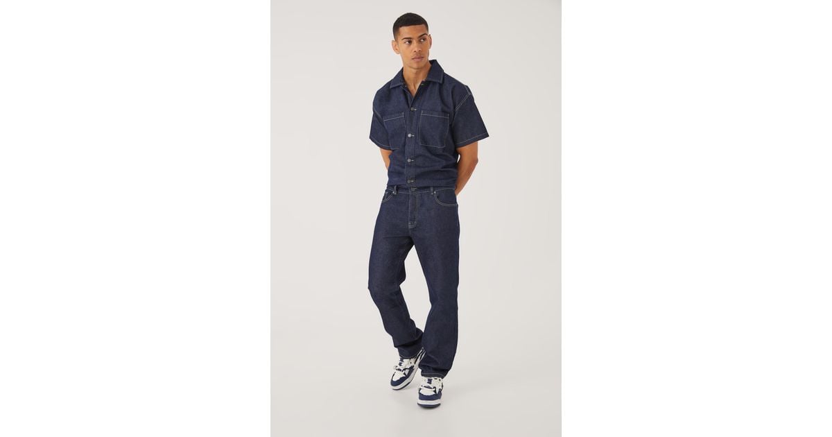 BoohooMAN Relaxed Fit Denim Jumpsuit in Blue for Men | Lyst