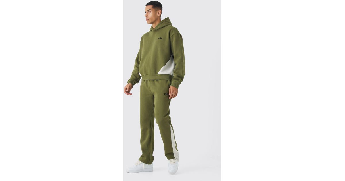 BoohooMAN Oversized Boxy Colour Block Gusset Tracksuit in Green for Men ...