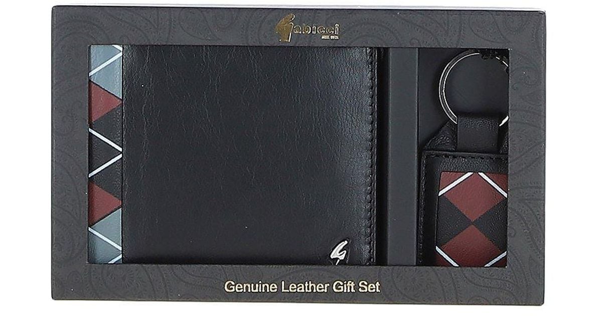 BoohooMAN Gabicci '301' Real Leather Wallet & Key Ring Gift Set in Grey ...