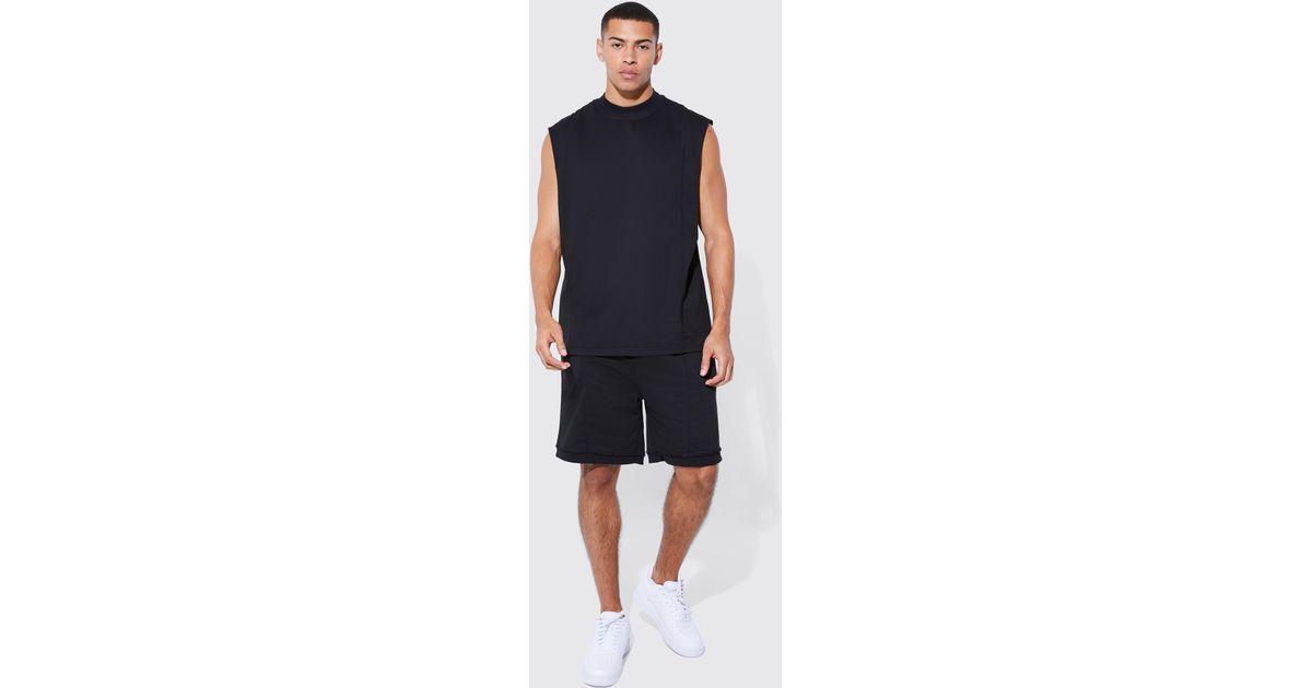 Boohooman Oversized Tank And Dropped Crotch Short Set In Blue For Men Lyst