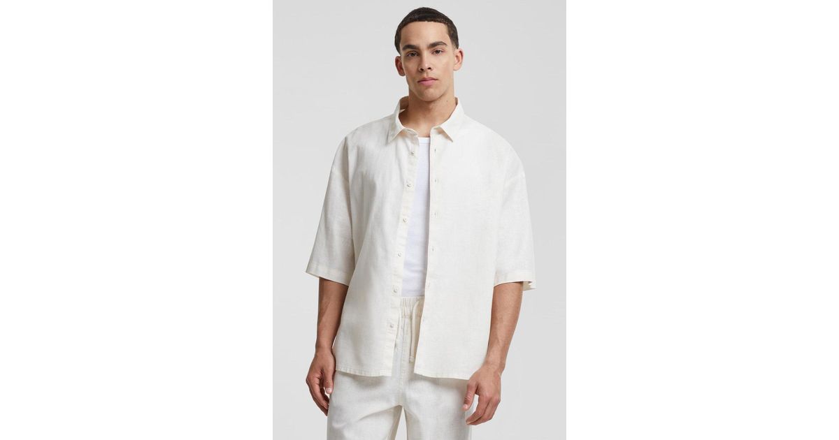 BoohooMAN Urban Classics Cotton Linen Blend Boxy-fit Button Up Short ...
