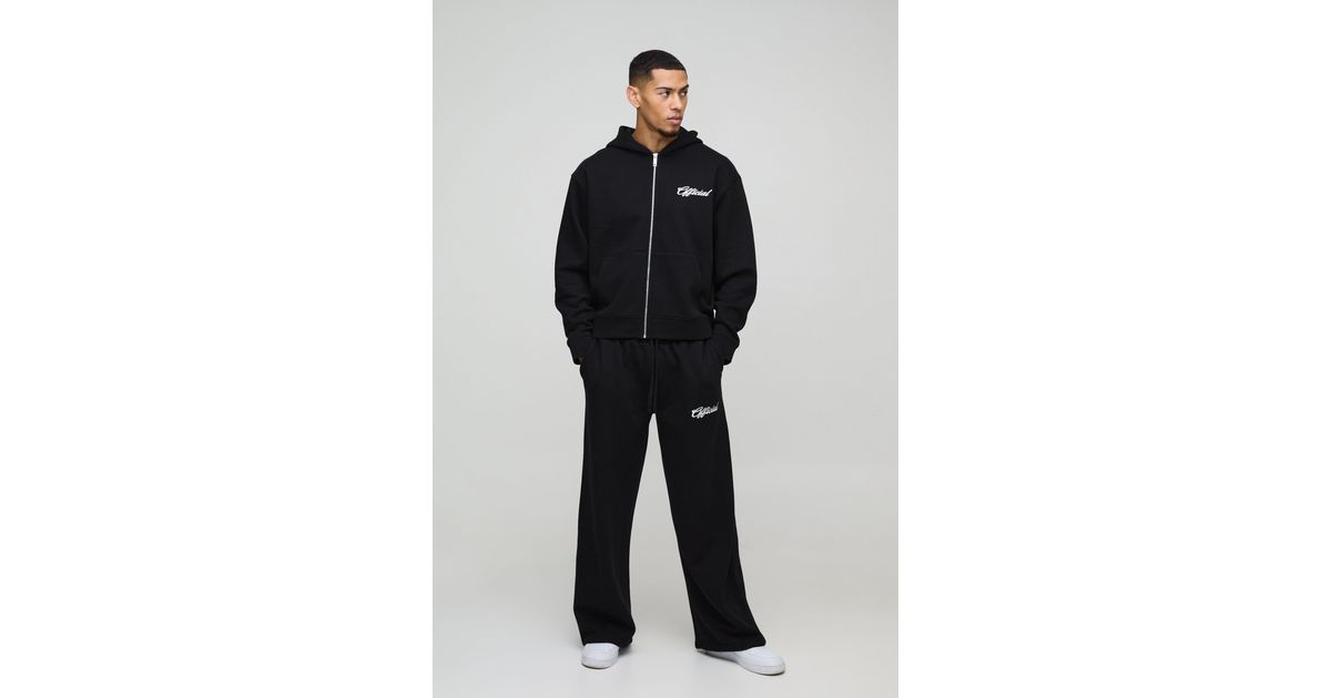 BoohooMAN Oversized Boxy Official Embroidery Zip Through Tracksuit in ...