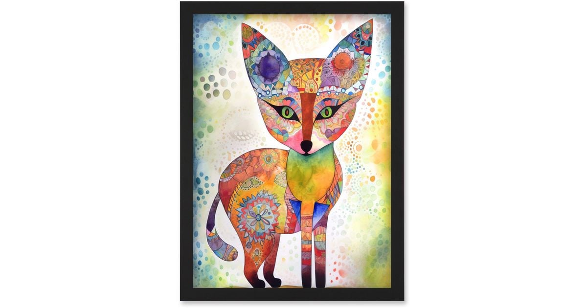 BoohooMAN Artery8 Fox Folk Art Watercolour Painting Artwork Framed Wall ...