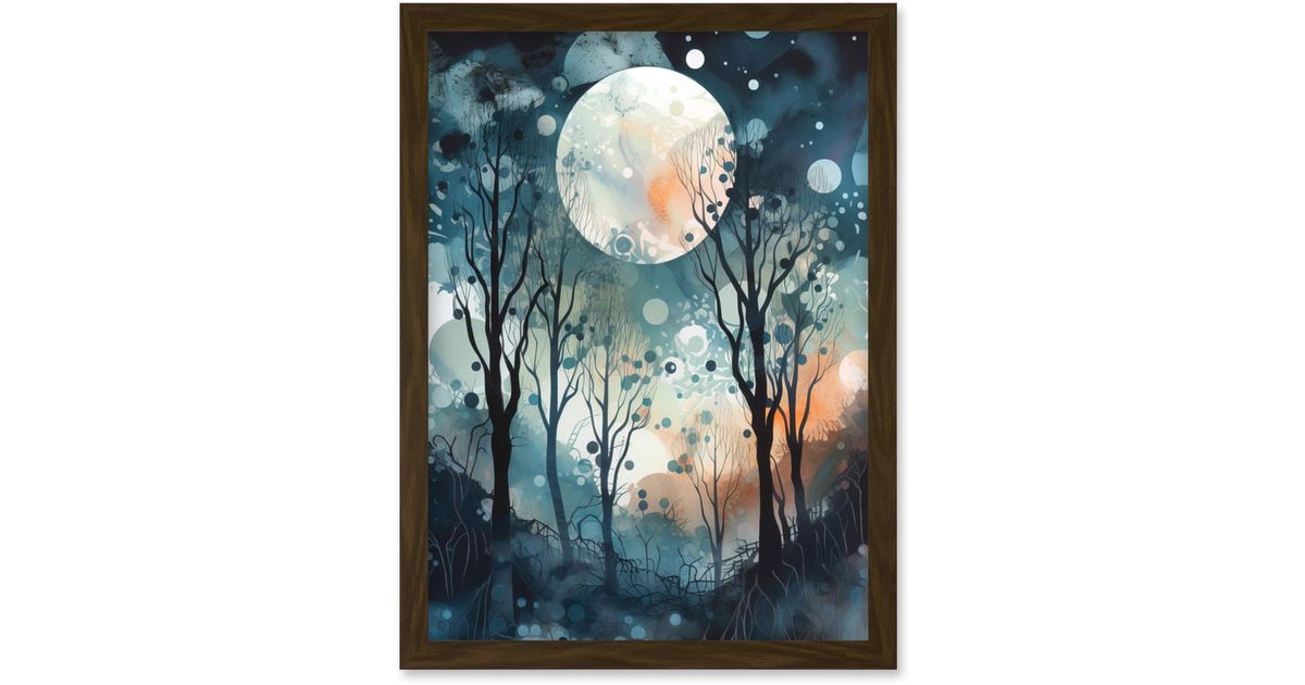 BoohooMAN Artery8 Full Moon Winter Forest Landscape Snowfall Over Trees ...