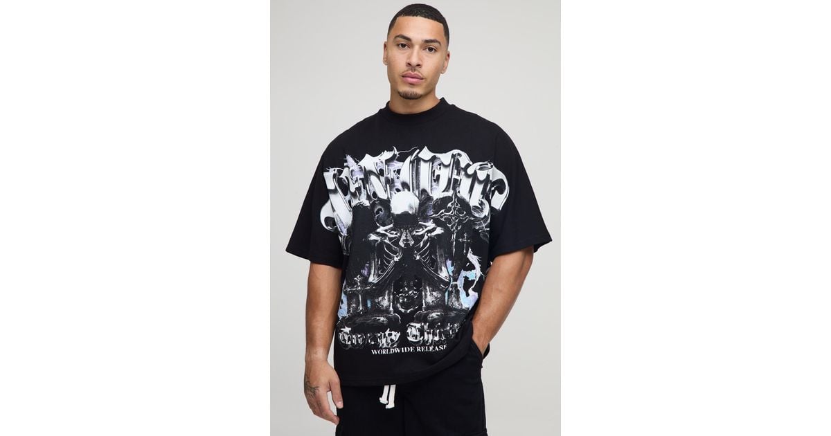 BoohooMAN Oversized Heavyweight Gothic Print T-Shirt in Black for Men ...