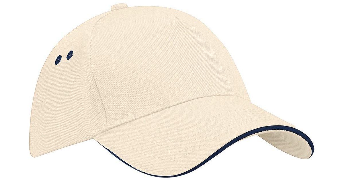BoohooMAN Beechfield Ultimate Sandwich Peak Cap in Natural for Men ...