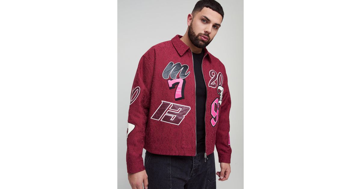 BoohooMAN Plus Boxy Oversized Lace All Over Applique Harrington Jacket ...