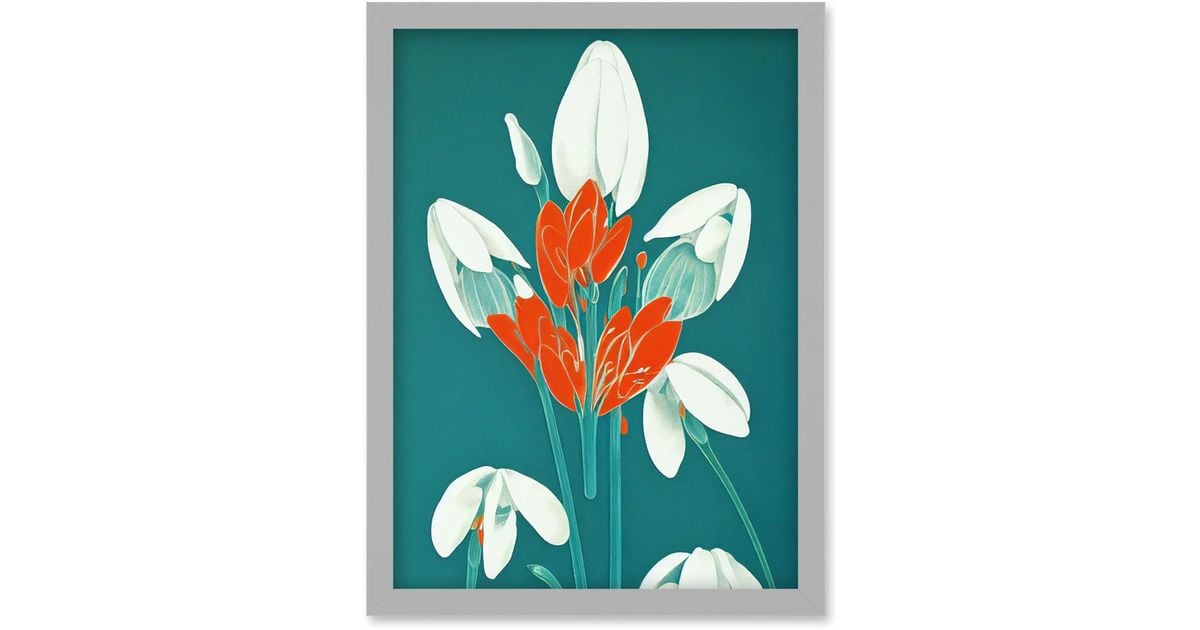 BoohooMAN Artery8 Abstract Snowdrops Red Flowers On Teal Retro Mid ...