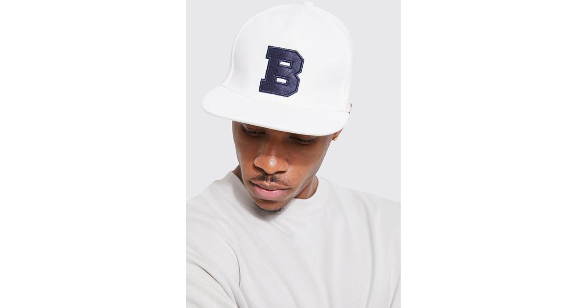BoohooMAN Badge Melton Wool Cap in White for Men | Lyst