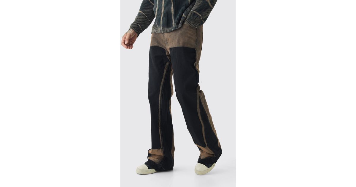BoohooMAN Tall Paint Splatter Carpenter Panel Relaxed Fit Flared Jeans ...