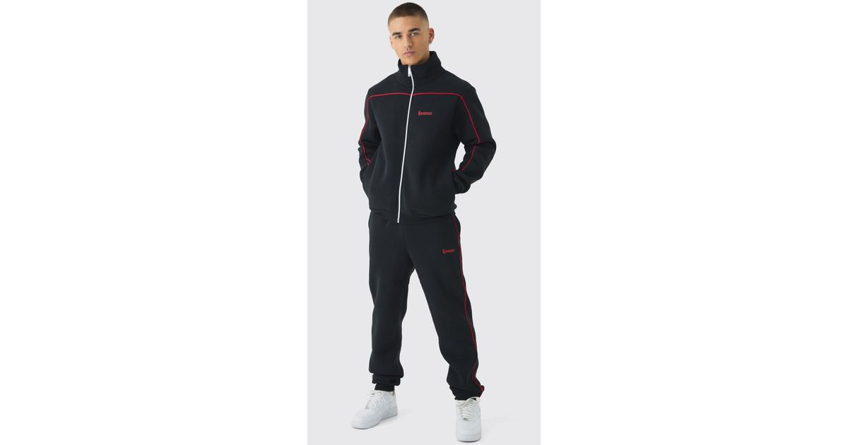 BoohooMAN Regular Fit Homme Piping Detail Zip Through Funnel Neck ...