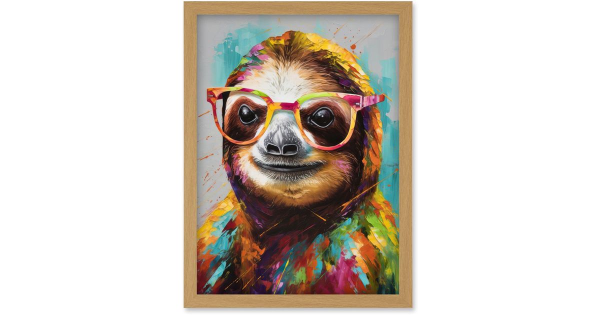 BoohooMAN Artery8 Colourful Sloth With Glasses Modern Folk Art Artwork ...