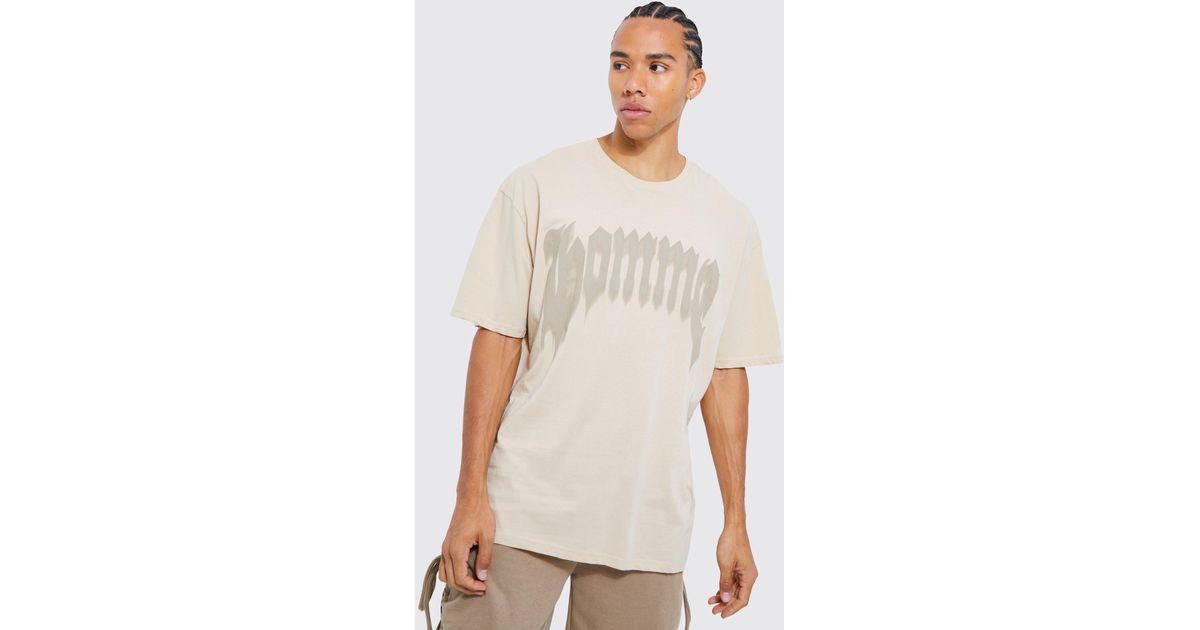 Boohooman Tall Oversized Tonal Gothic Homme T Shirt In White For Men Lyst