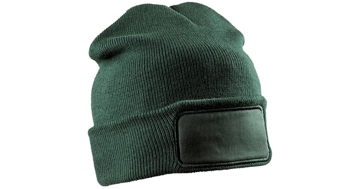 BoohooMAN Result Double Knit Printable Beanie in Green for Men | Lyst UK
