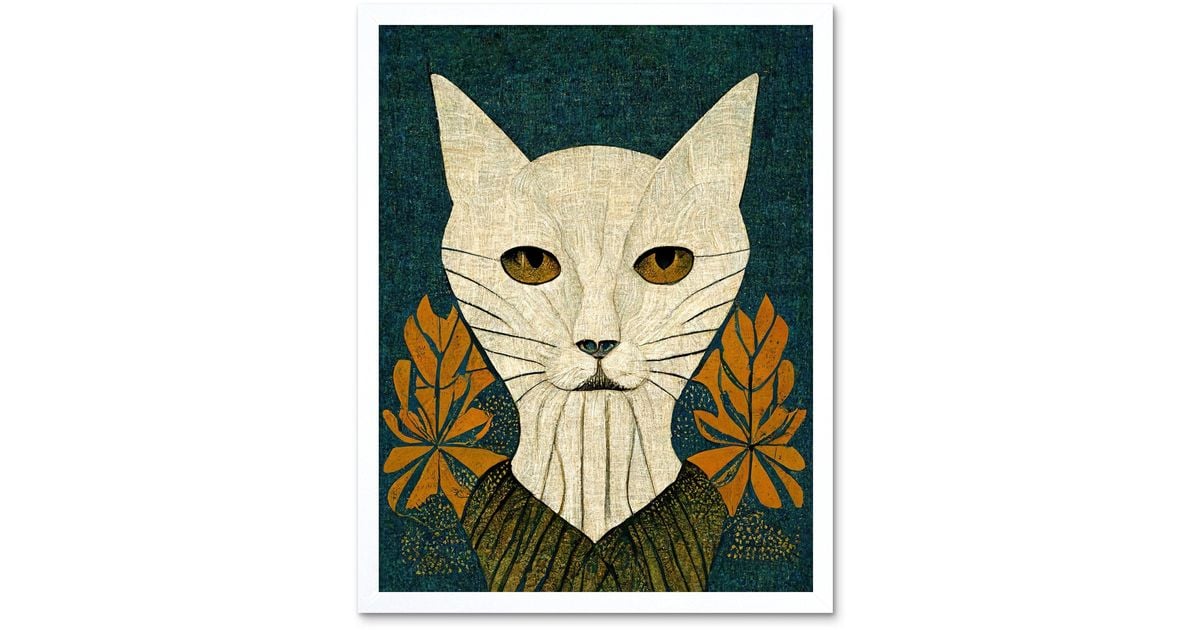BoohooMAN Artery8 Elegant Cat Illustration William Morris Style Teal ...