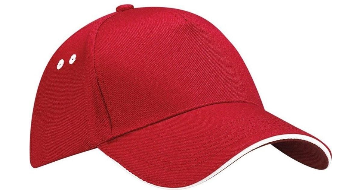 BoohooMAN Beechfield 5 Panel Sandwich Peak Baseball Cap in Red for Men ...