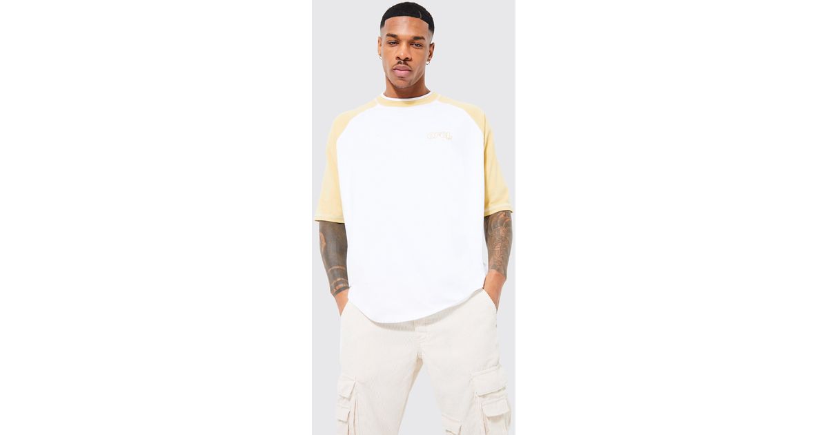 Boohooman Oversized Ofcl Heavyweight Raglan T Shirt In White For Men Lyst