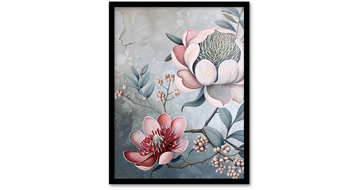 BoohooMAN Artery8 Exotic Audubon Style Delicate Flowers Painting Framed ...
