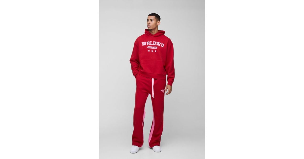 BoohooMAN Oversized Boxy Worldwide Star Varsity Hooded Gusset Tracksuit ...