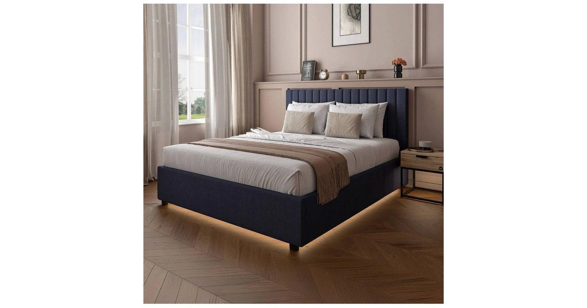 BoohooMAN X Rocker Maisie Velvet Ottoman Bed Frame With Led Lights in ...