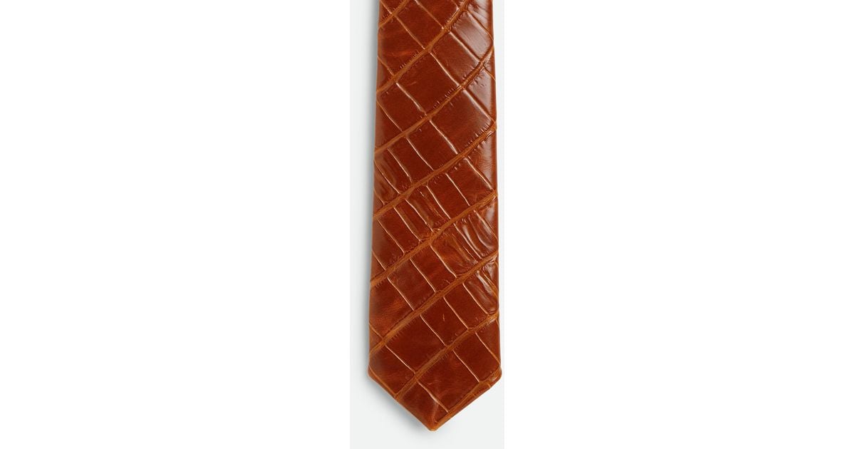 Bottega Veneta Embossed Crocodile Leather Tie in Brown for Men | Lyst