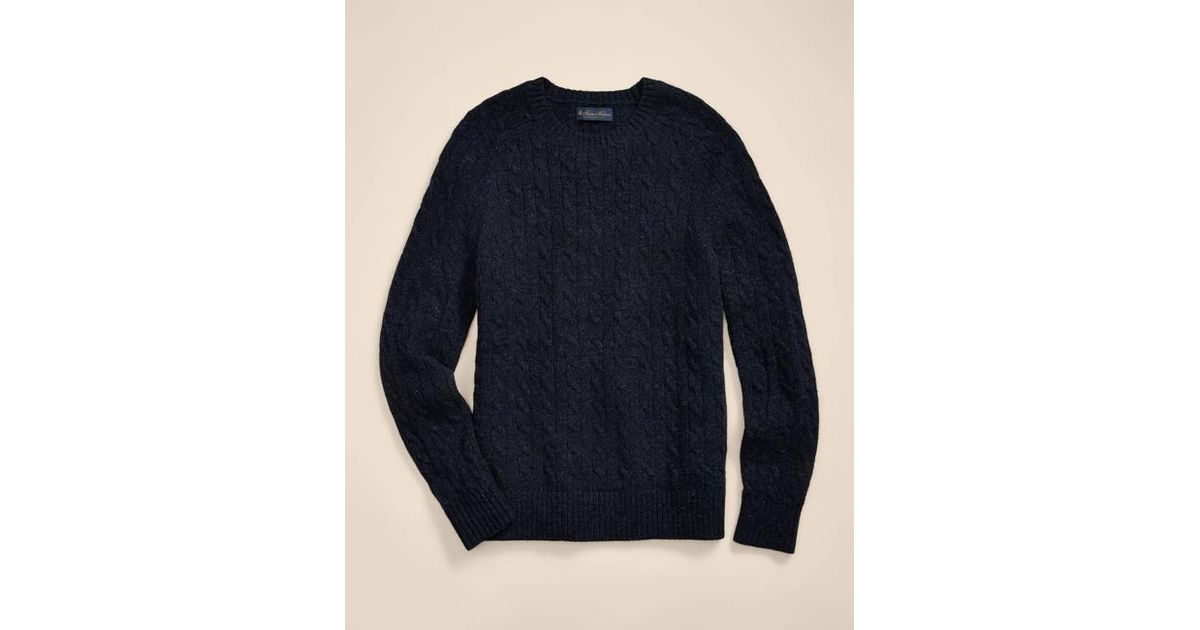 Brooks Brothers Shetland Wool Cable Knit Sweater in Blue for Men | Lyst
