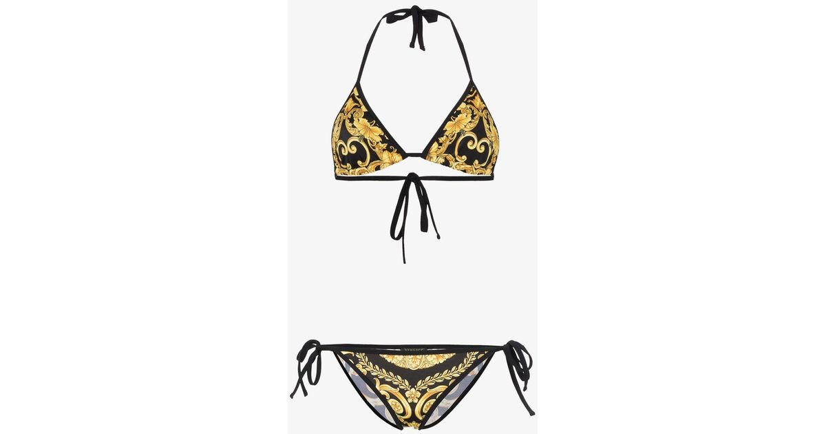 Versace Synthetic Baroque Print Triangle Bikini In Black Lyst