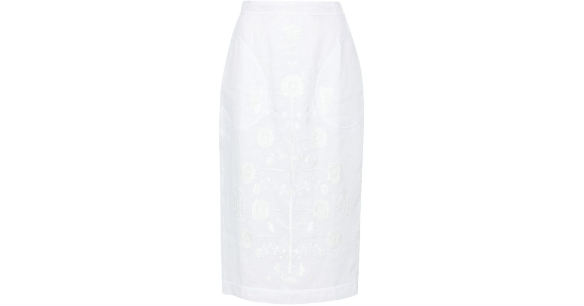 Vita Kin Cut-Embroidered Linen Skirt in White | Lyst