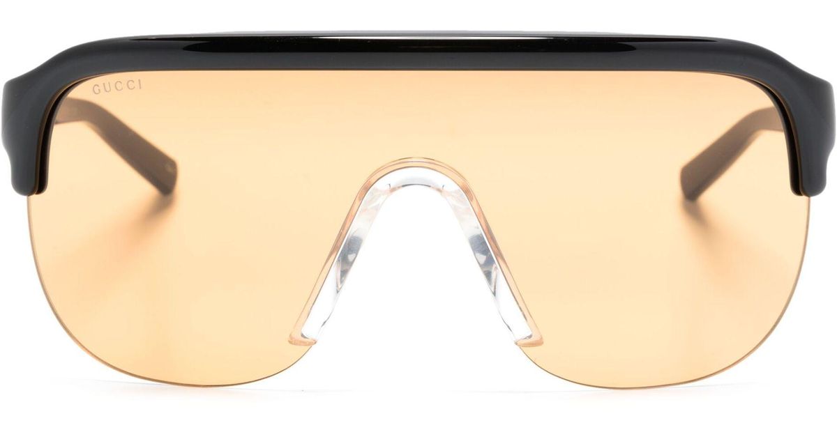 Gucci Half-Rim Shield-Frame Sunglasses in Natural | Lyst