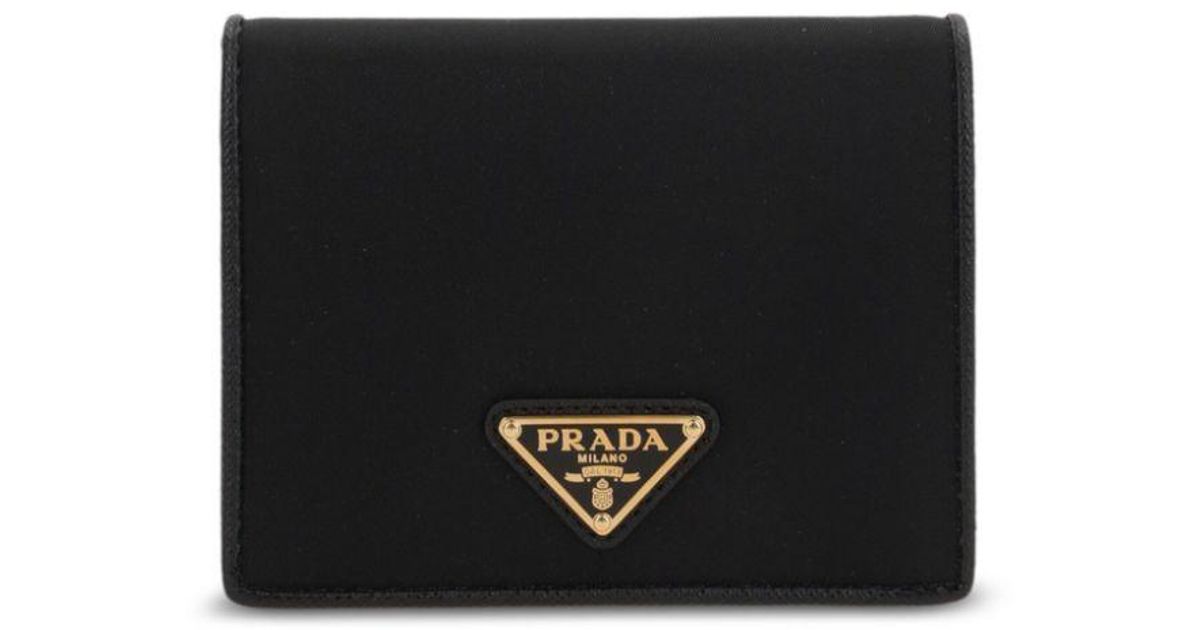 Prada Triangle Logo Bi-Fold Wallet in Black | Lyst UK