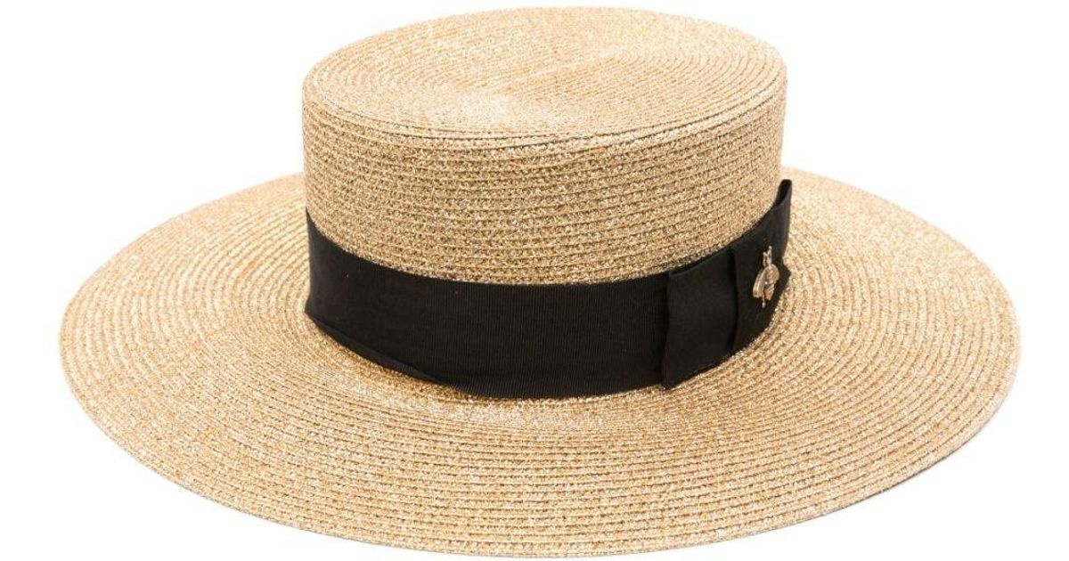 Gucci Neutral Straw Boater Hat in Natural | Lyst Australia