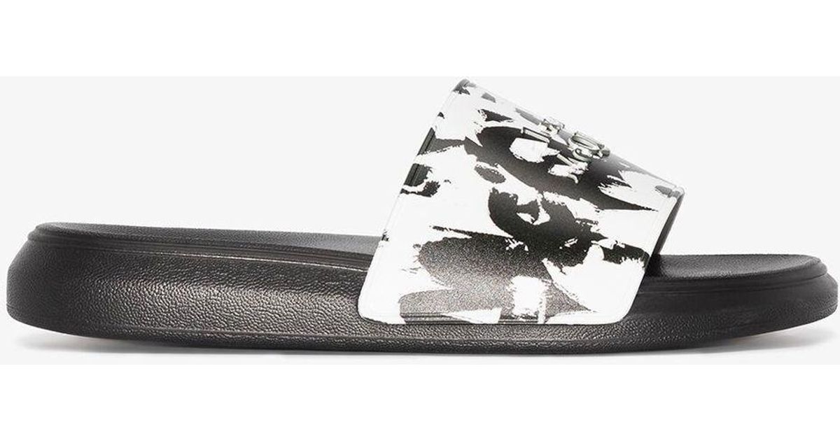 Alexander McQueen Rubber Graffiti Paint Splatter Slides In White For 