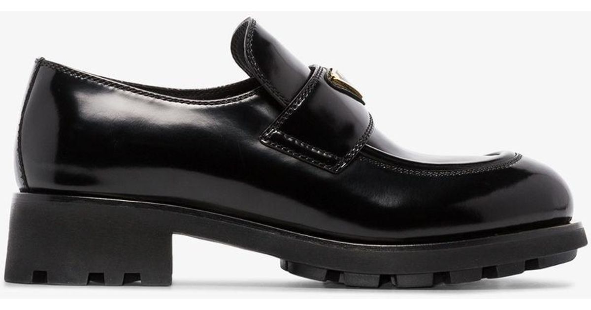 Prada Chunky Logo Plaque Loafers in Black | Lyst