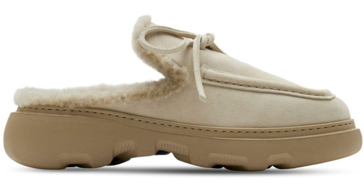 Burberry Neutral Stony Shearling Mules in Natural | Lyst