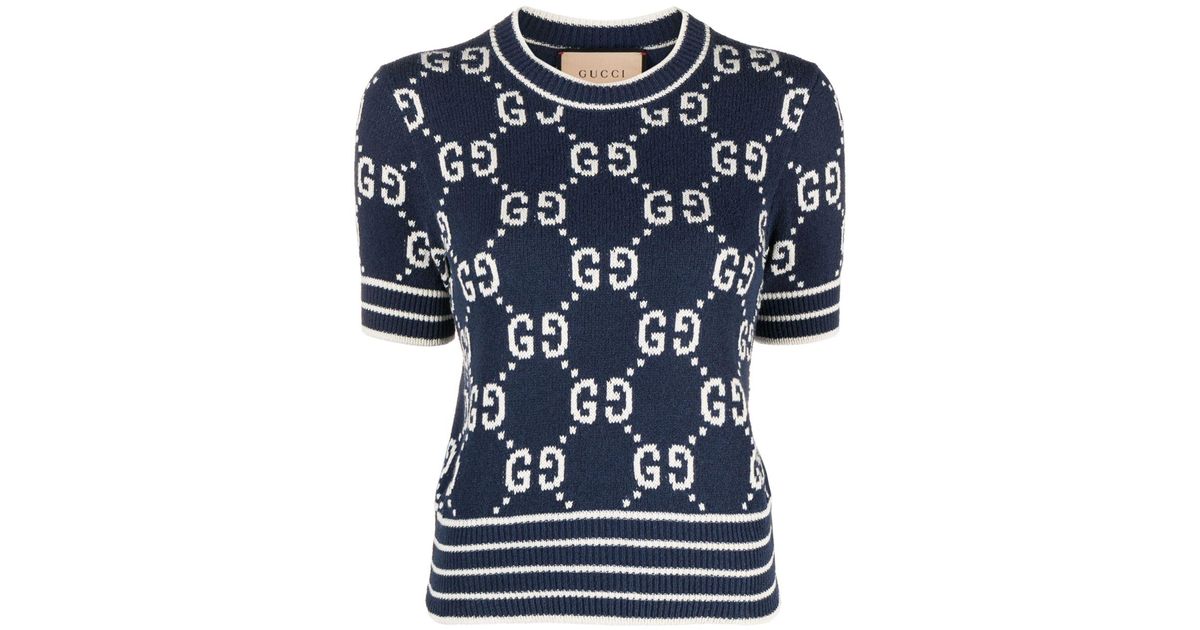 Gucci GG Cotton Jacquard Top in Blue | Lyst