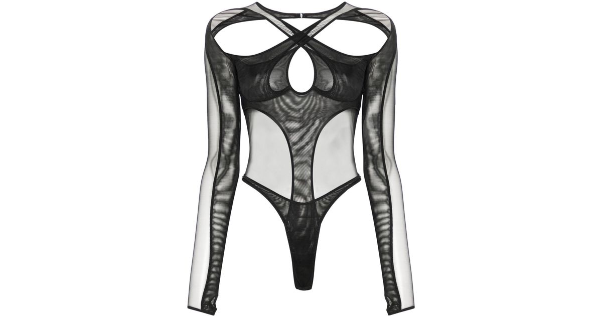 Mugler Layered Cut-out Bodysuit in Black | Lyst