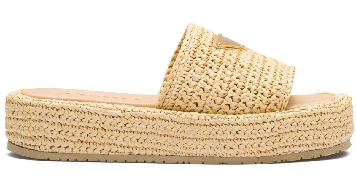 Prada Natural Crochet Platform Slides | Lyst UK