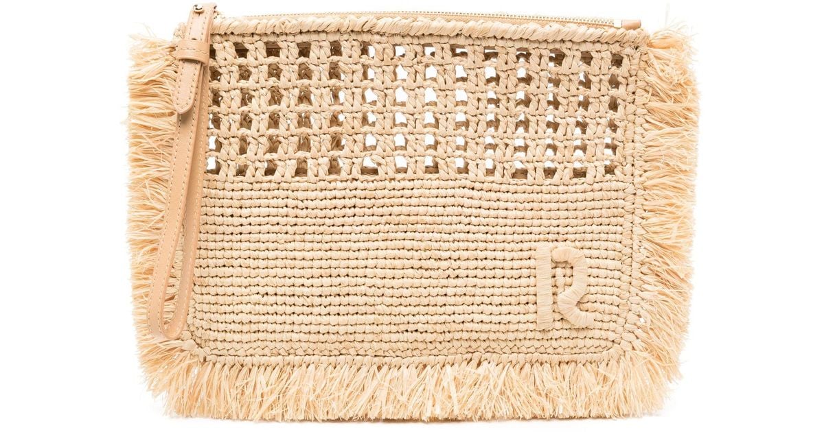 Rabanne Neutral Raffia Clutch Bag in Natural | Lyst