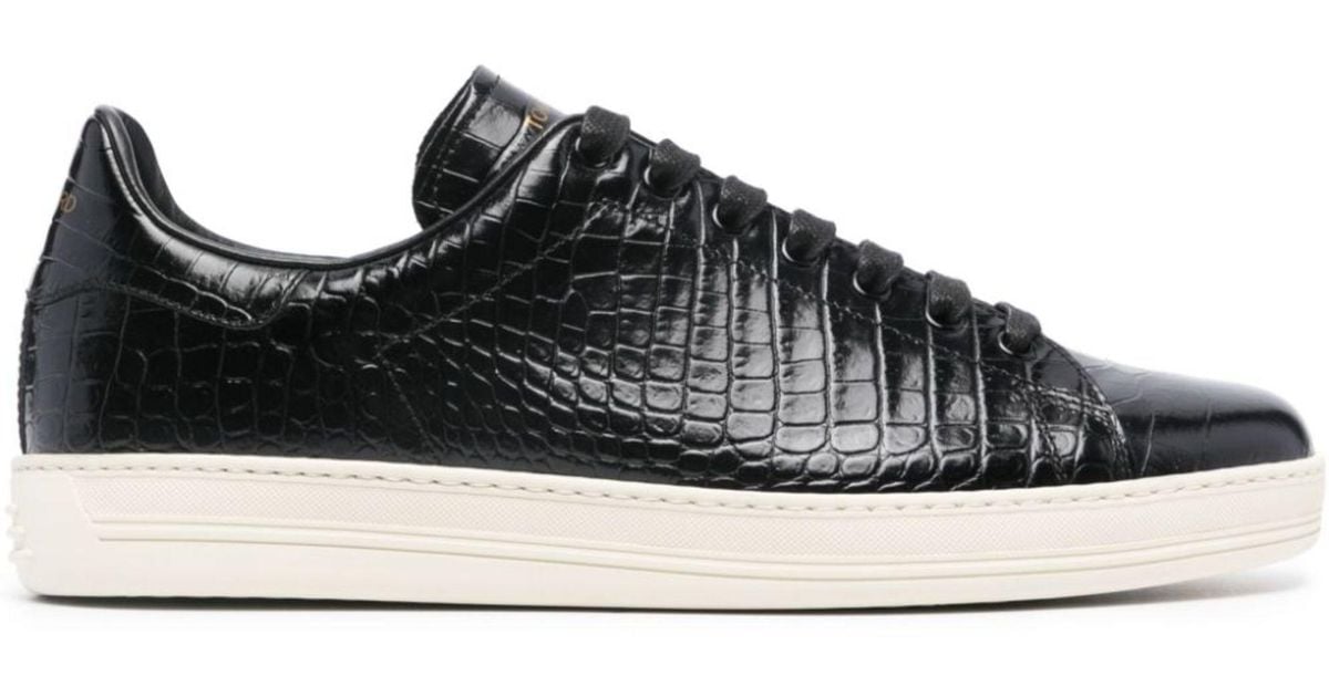 Tom Ford Warwick Crocodile-effect Sneakers in Black for Men | Lyst