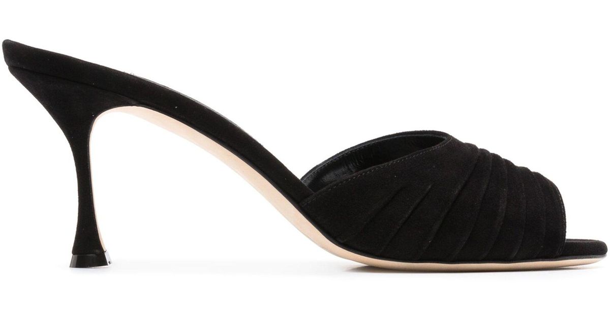 Manolo Blahnik Pirua 70 Suede Mules in Black | Lyst