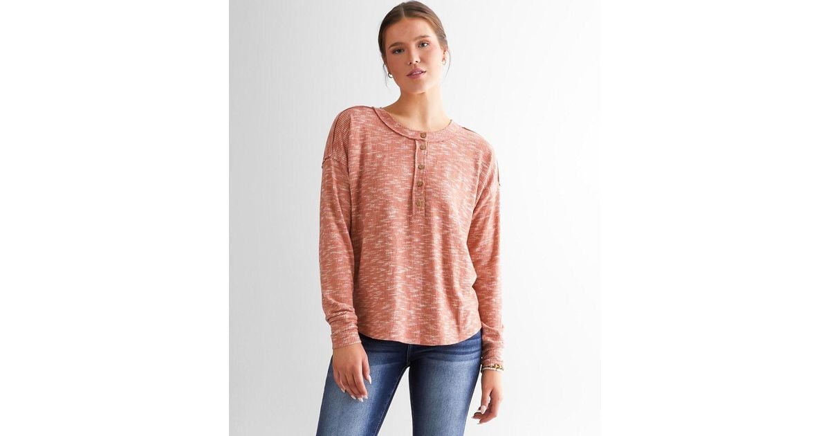 BKE Raw Edge Henley in Red | Lyst