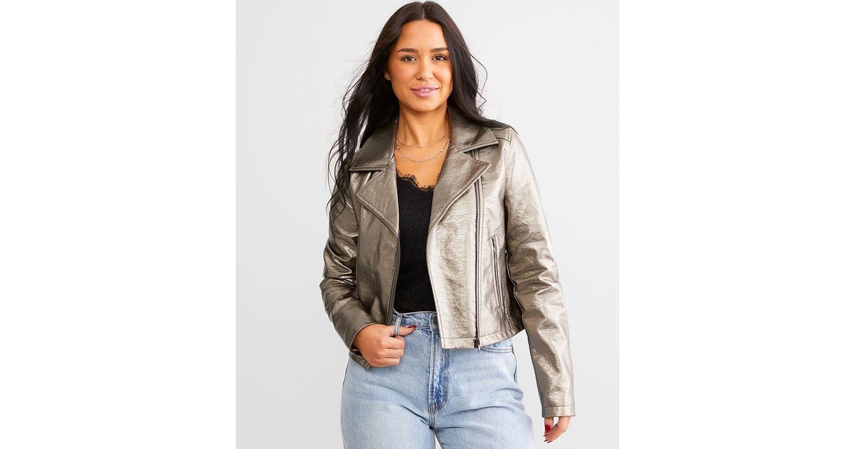 Willow & Root Metallic Moto Jacket in Gray | Lyst
