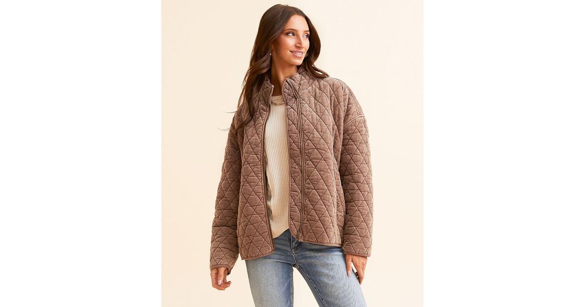 BKE Diamond Quilted Corduroy Shacket in Brown | Lyst
