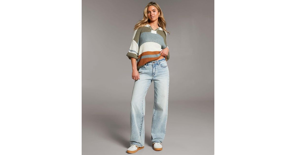 BKE Taylor Low Slung Baggy Wide Leg Stretch Jean in Gray | Lyst