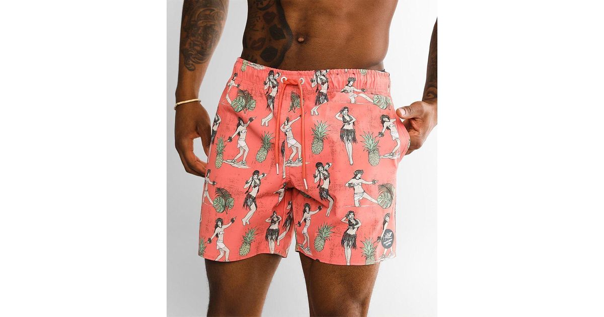 PSYCHO TUNA Hawaiian Hula Girls Swim Trunks in Red for Men | Lyst