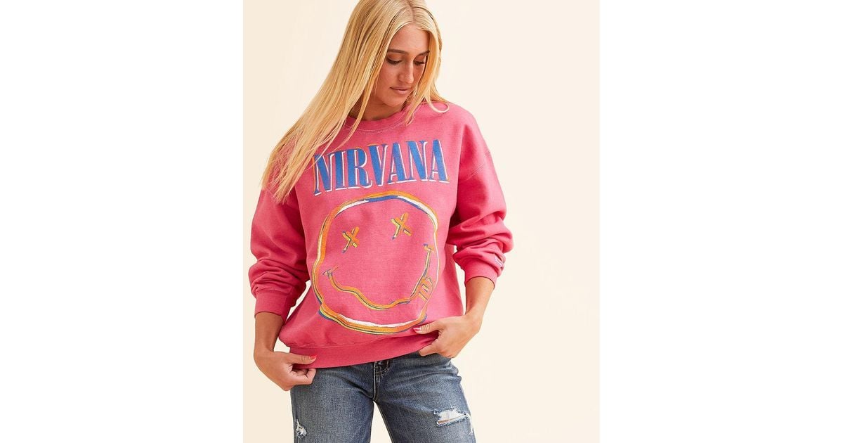 Merch Traffic Nirvana Smiley Face Pullover in Red | Lyst