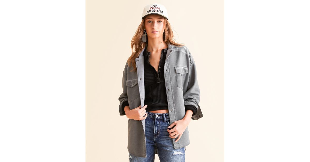 BKE Ribbed Aztec Embroidered Shacket in Gray | Lyst