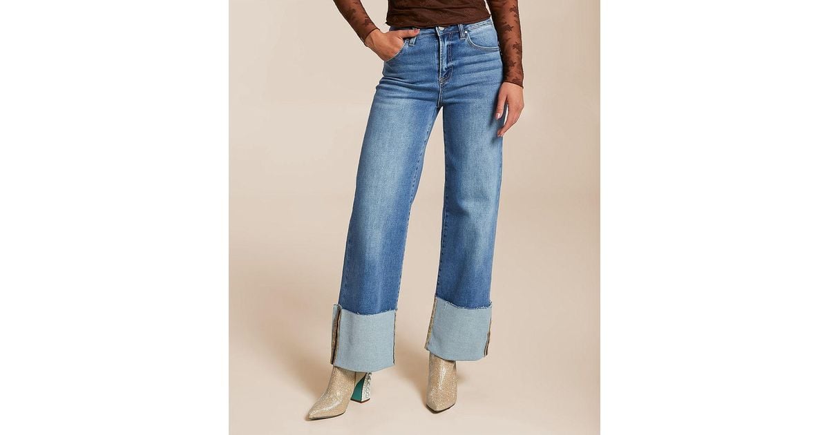 Risen High Rise Wide Leg Stretch Cuffed Jean in Blue | Lyst