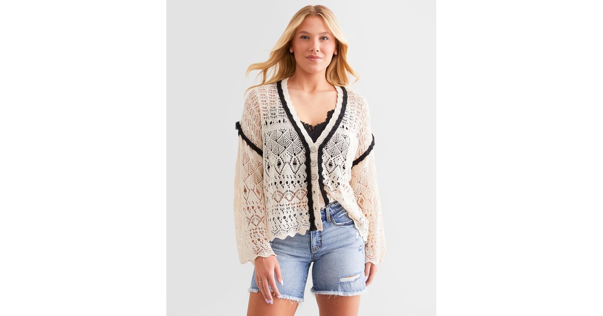 Pol Oversized Crochet Cardigan Sweater in Blue | Lyst