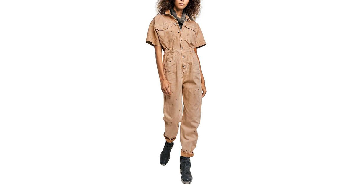 Free People Marci Denim Coverall Jumpsuit in Natural | Lyst